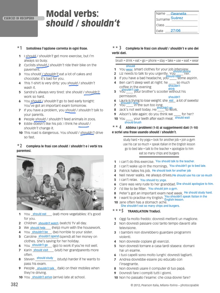 SSSG Inglese Modal Verbs Should Shouldn't Geanella Elizabeth Suarez ...