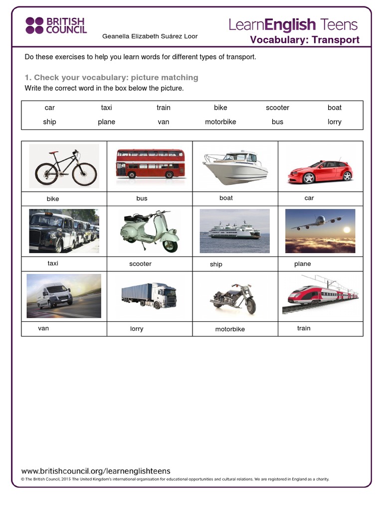 Transport Vocabulary Exercises | PDF | Transport | Vehicles