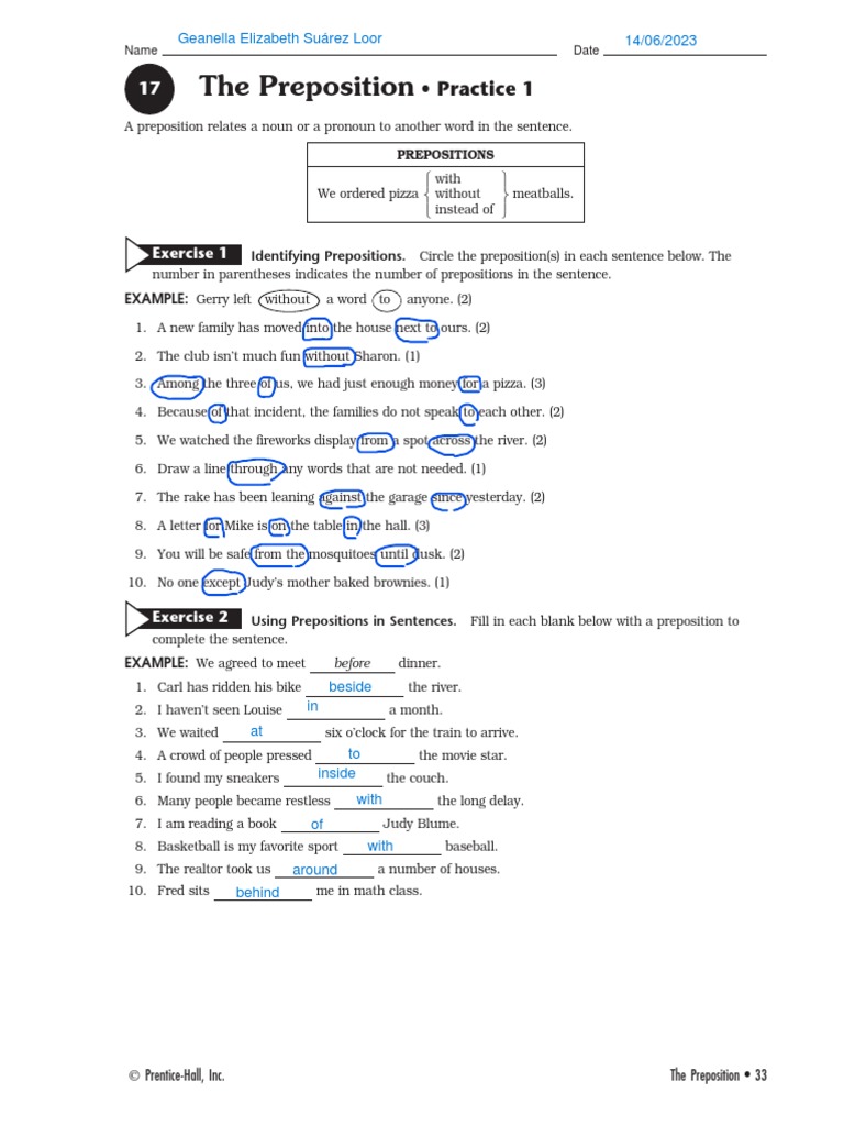Preposition Practice Suarez Loor Geanella Elizabeth | PDF | Grammar ...