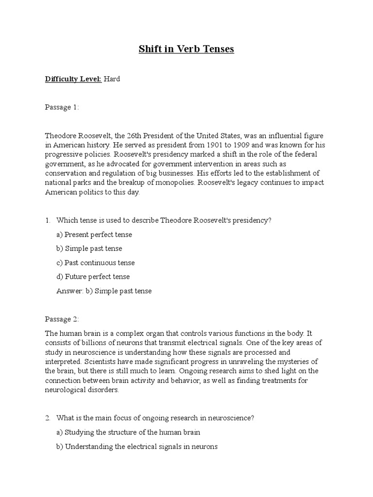 Shift in Verb Tenses Questions | PDF | Climate Change | Time