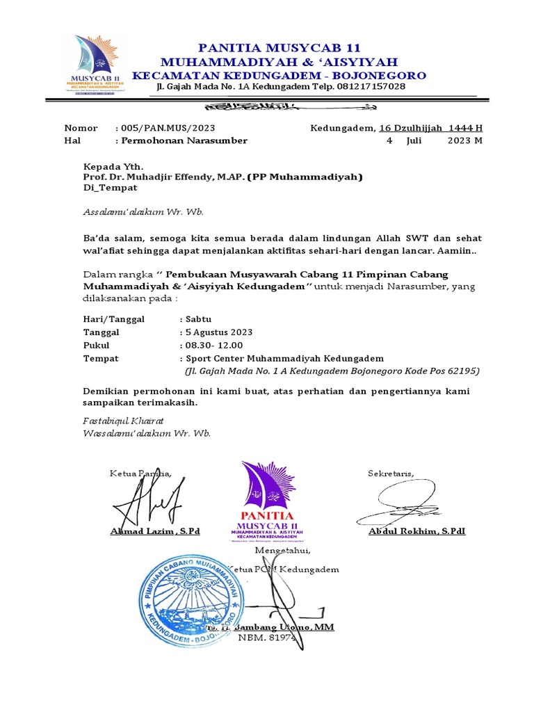 Undangan NARSUM MUSYCAB | PDF