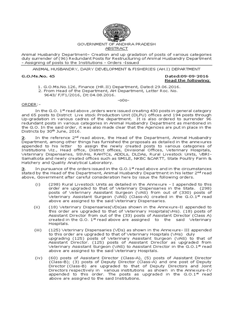 G.O.Ms - No. 45 Dated:09-09-2016 Read The Following | PDF | Animals And Humans | Livestock