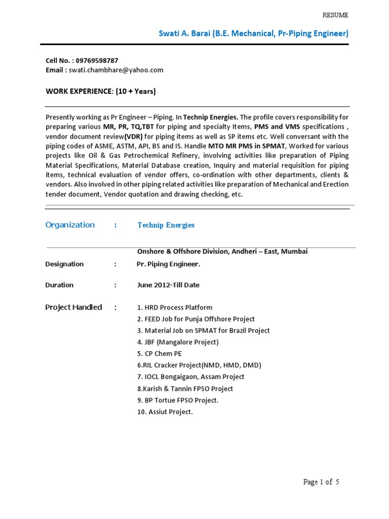 Piping - Engg (10 + Yrs Exp) Material Engg | PDF | Pipe (Fluid ...
