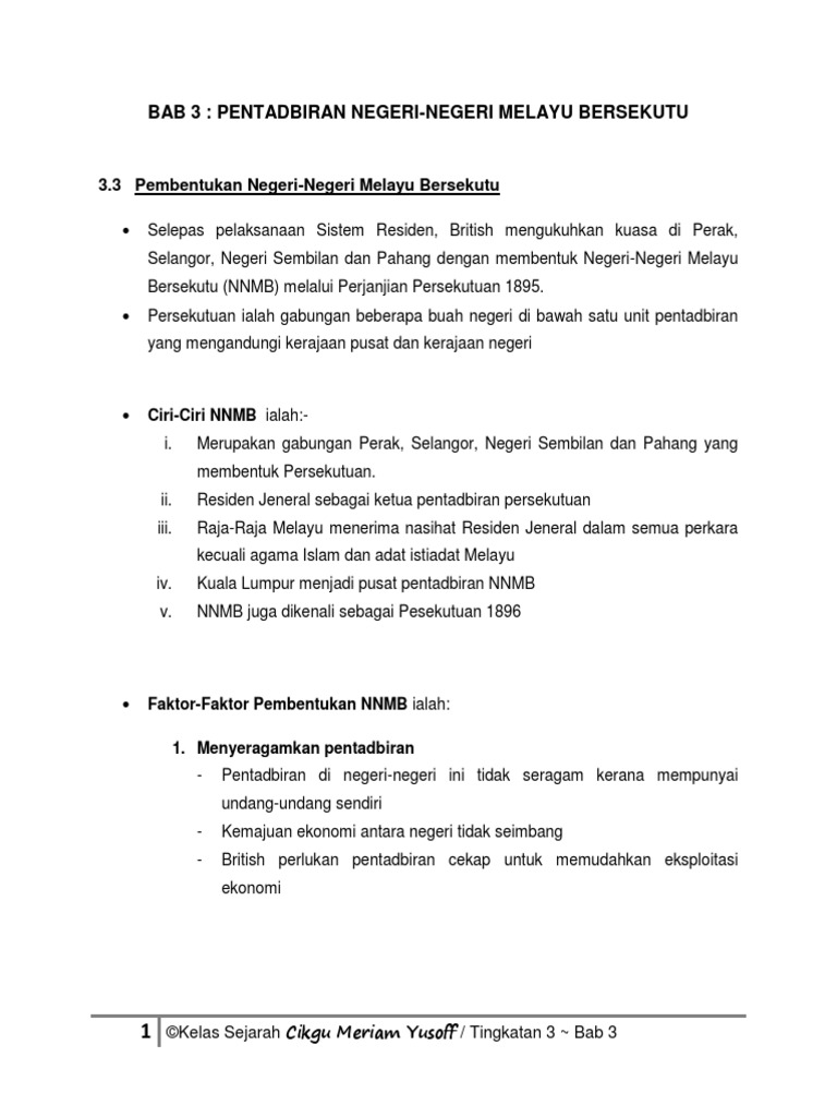 T3 BAB 3 3 3 Pembentukan Negeri-Negeri Melayu Bersekutu | PDF T3 BAB 3 3 3 Pembentukan Negeri-Negeri Melayu Bersekutu | PDF