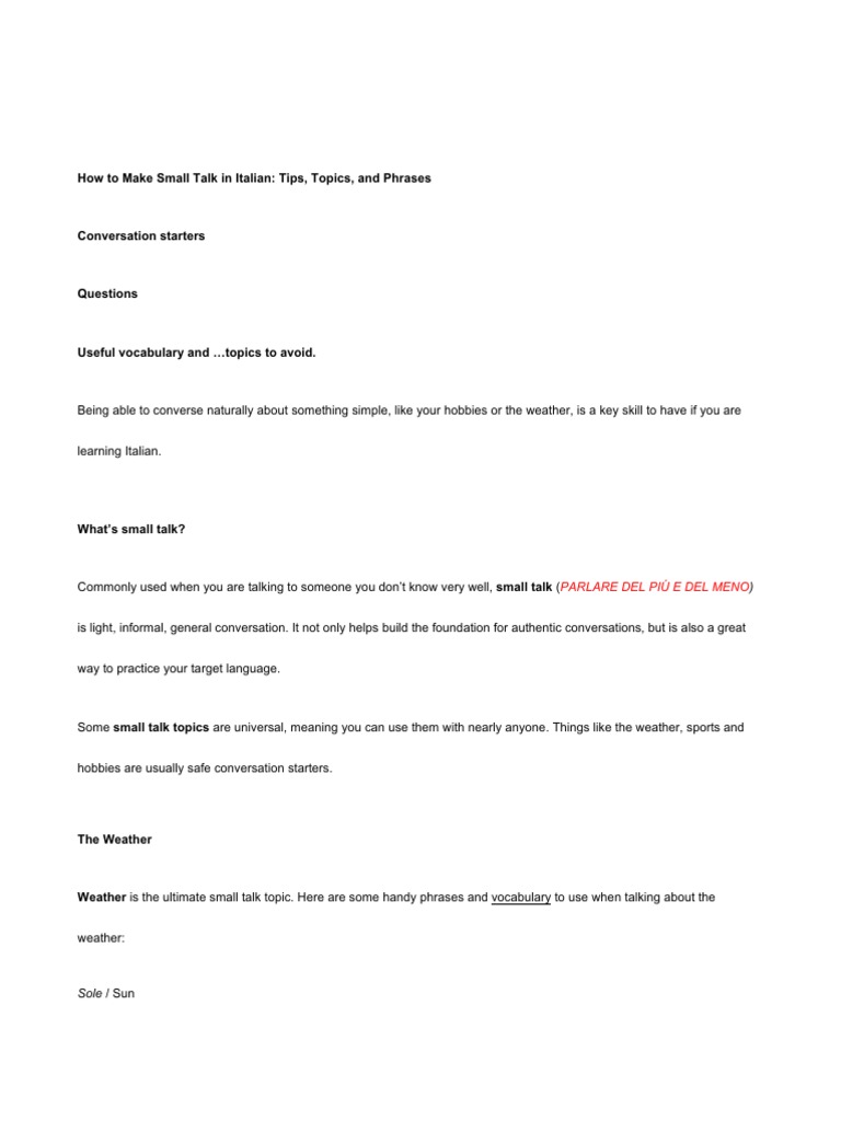 Italian Small Talk Essentials | PDF | Foreign Language Studies