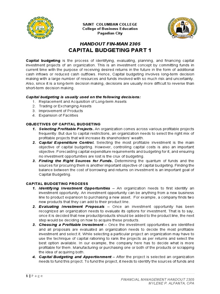 Handout Fin Man 2305 | Download Free PDF | Depreciation | Capital Budgeting