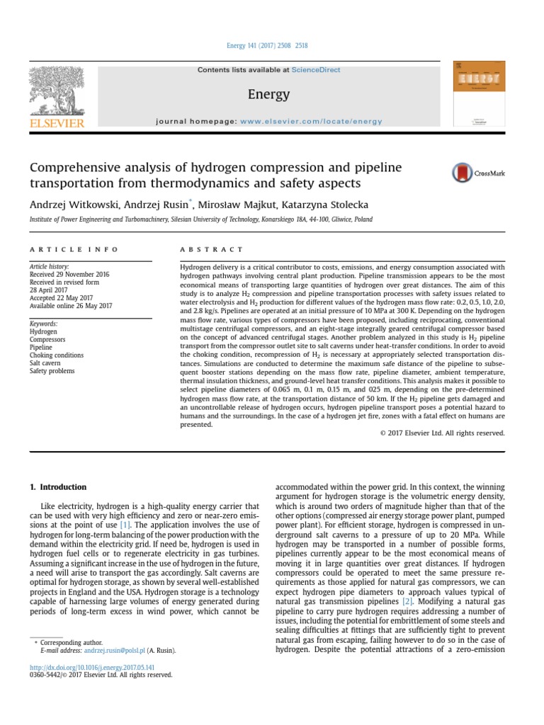 Comprehensive Analysis of Hydrogen Compression and Pipeline Transportation From Thermodynamics ...