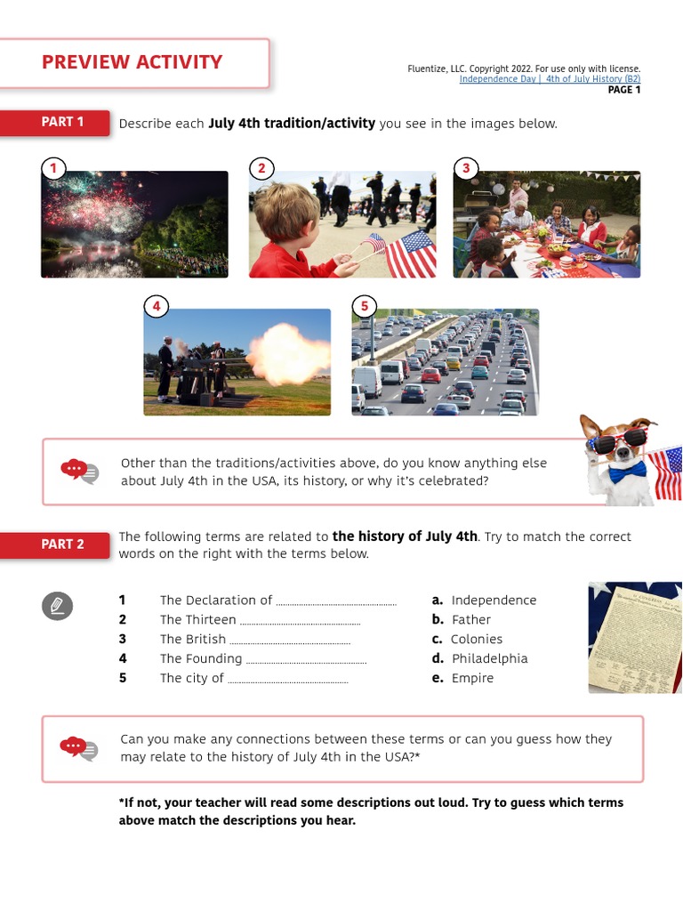 Independence Day. 4th of July History. C1 | Download Free PDF ...
