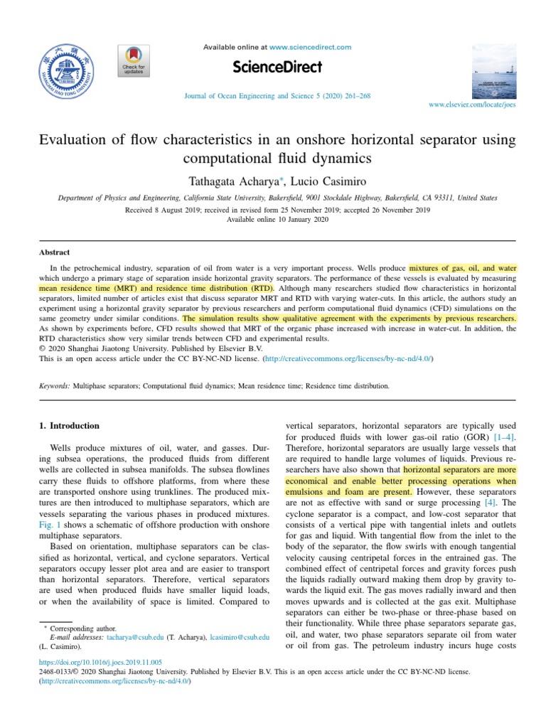 Evaluation of Flow Characteristics in An Onshore Horizontal Separator Using Computational Fluid ...