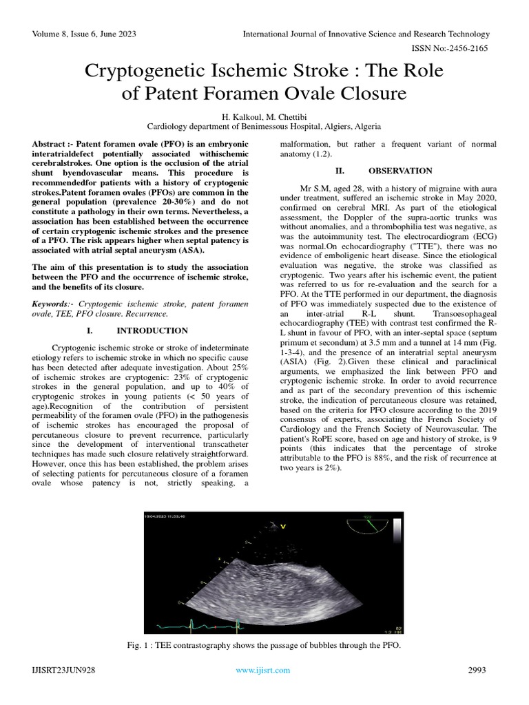 Cryptogenetic Ischemic Stroke: The Role of Patent Foramen Ovale Closure ...