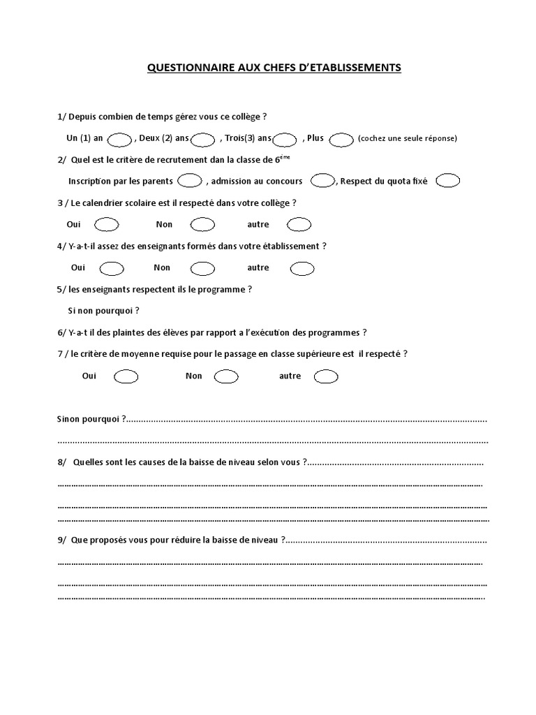 Questionnaire sur la gestion collégiale | PDF