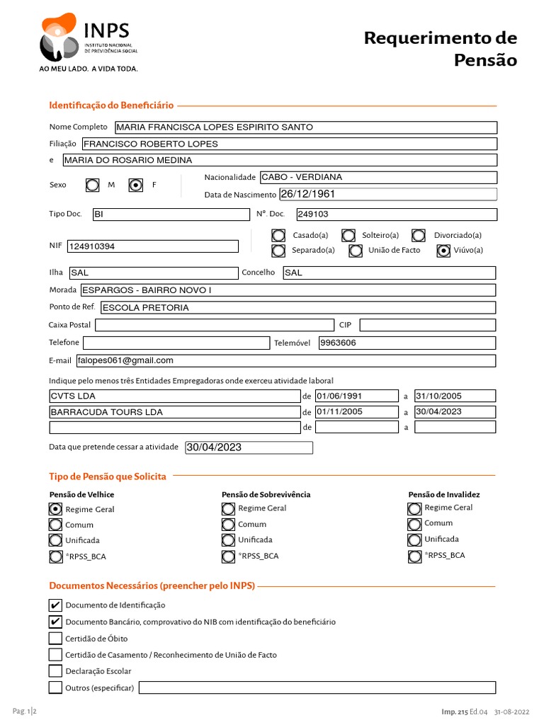 Formulário de Requerimento de Pensão - Editável | PDF