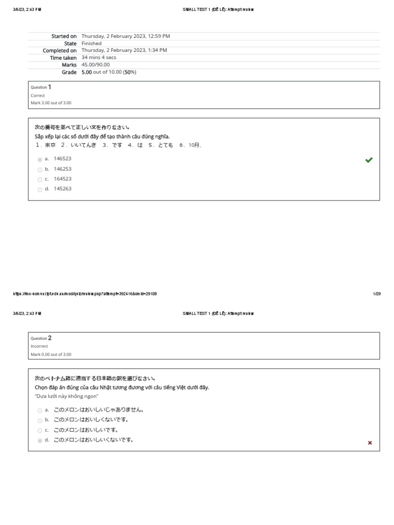 SMALL TEST 1 (ĐỀ LẺ) - Attempt Review | PDF