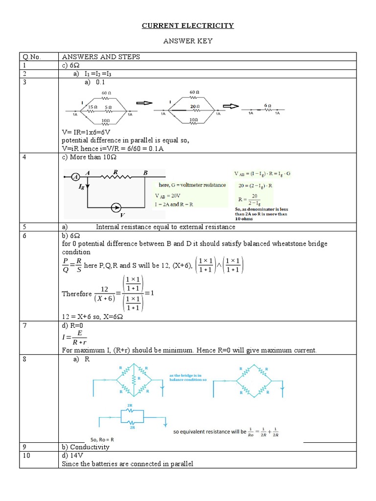 Current Electricity Answer Key | PDF | Electrical Resistance And ...