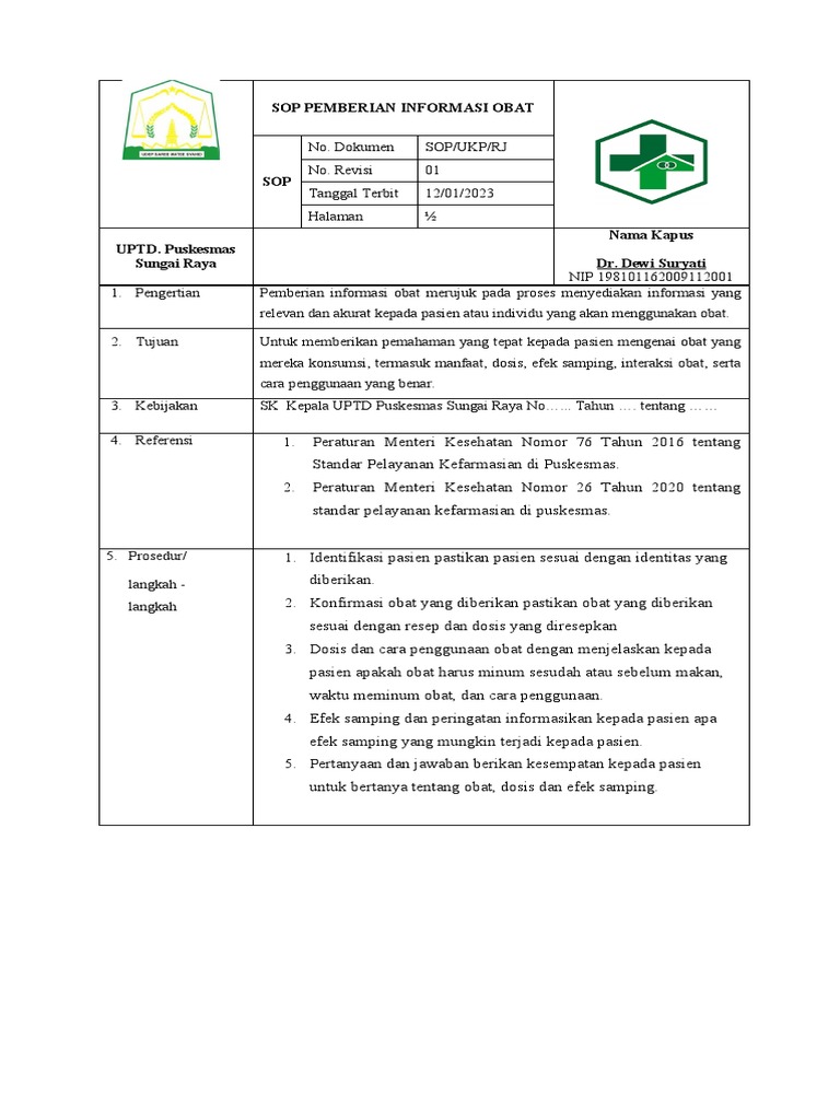 Sop Pemberian Informasi Obat | PDF