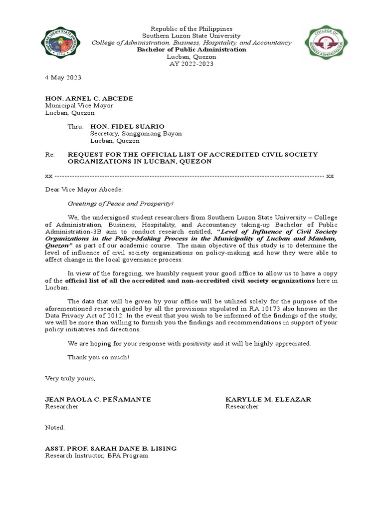 Letter For LGU Lucban CSO | PDF