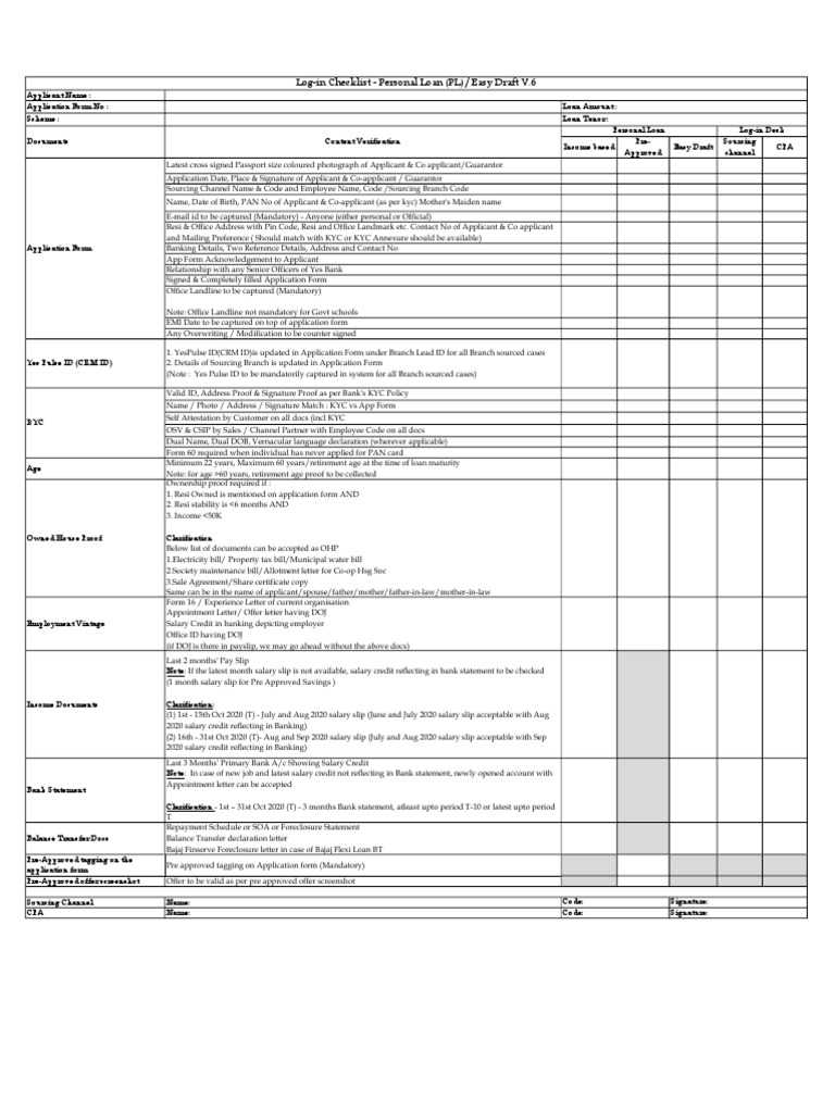 Login Checklist - Personal Loan and Easy Draft V6 | PDF | Salary | Banks