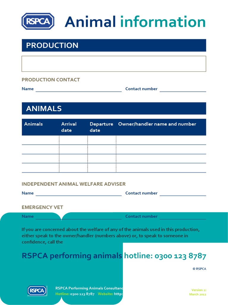 Animal Information Sheet | PDF