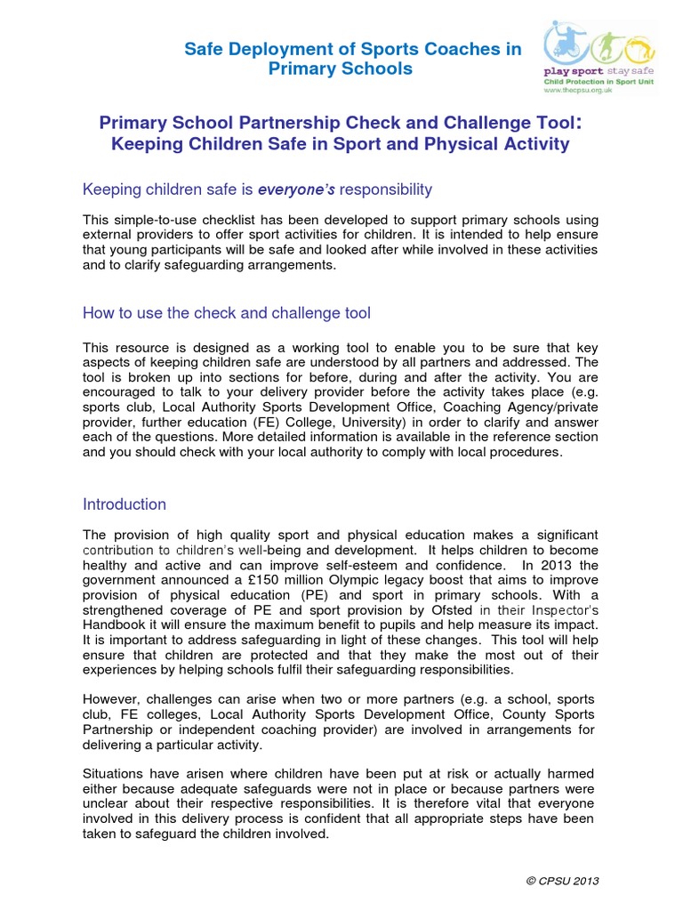 Primary School Partnership Check and Challenge Tool | PDF | Sports