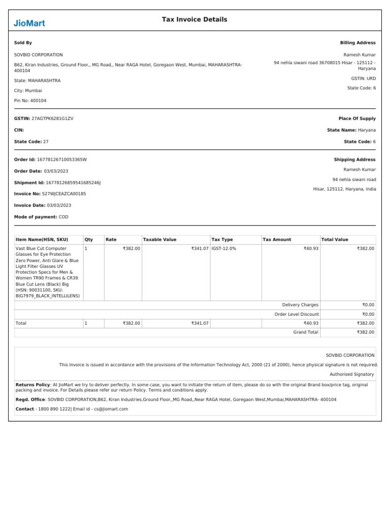 Tax Invoice Details | PDF | Taxes | Economies