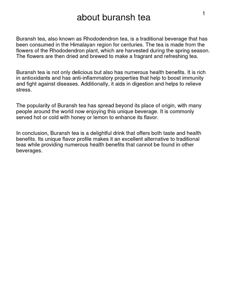 About Buransh Tea | PDF | Cooking, Food & Wine