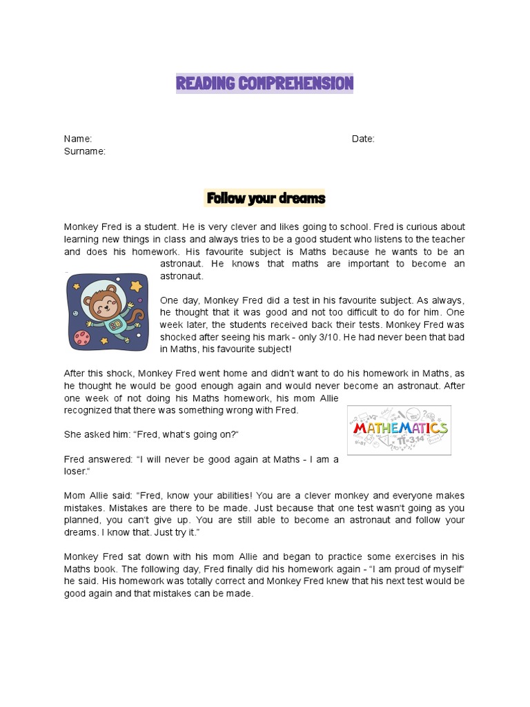 Reading Comprehension - Monkey | PDF | Homework | Reading Comprehension