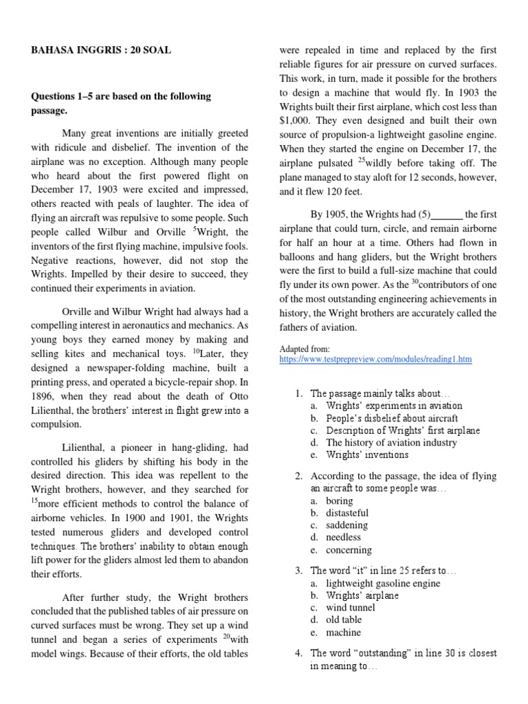 Pembahasan Soal - B. Inggris - Kapita Selekta | PDF | Wright Brothers | Aircraft
