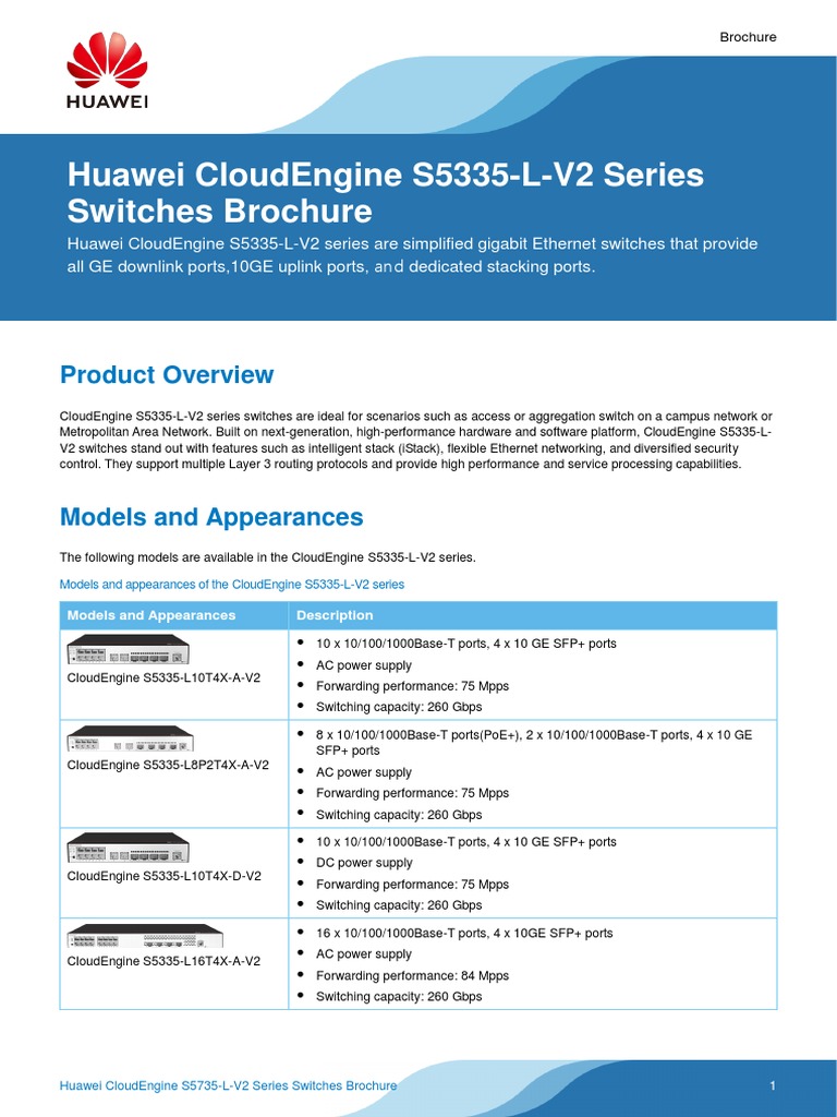 Huawei CloudEngine S5335-L-V2 Series Switches Brochure | PDF | Network Switch | Alternating Current