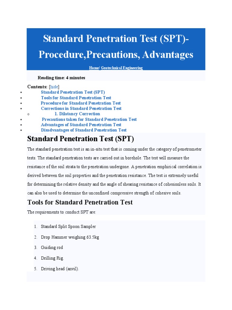 Standard Penetration Test Procedure | PDF | Physical Sciences | Earth ...