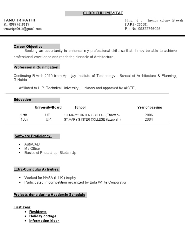 Tanu Tripathi's Architecture CV | PDF