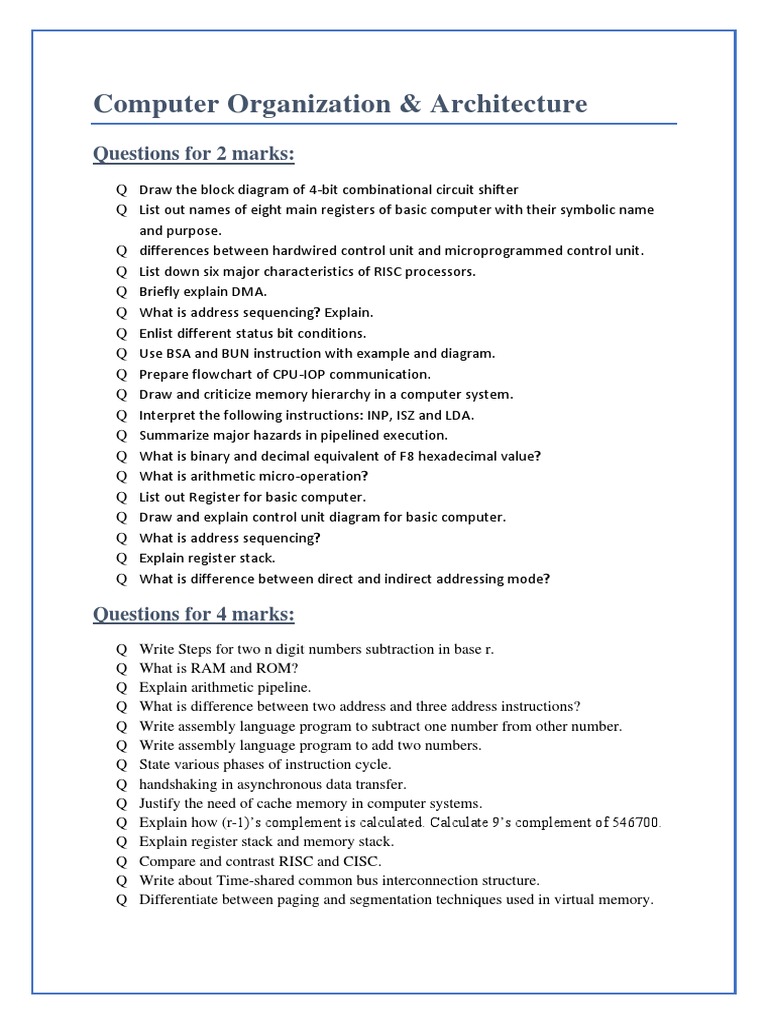 COA Question Bank | PDF | Assembly Language | Computer Hardware
