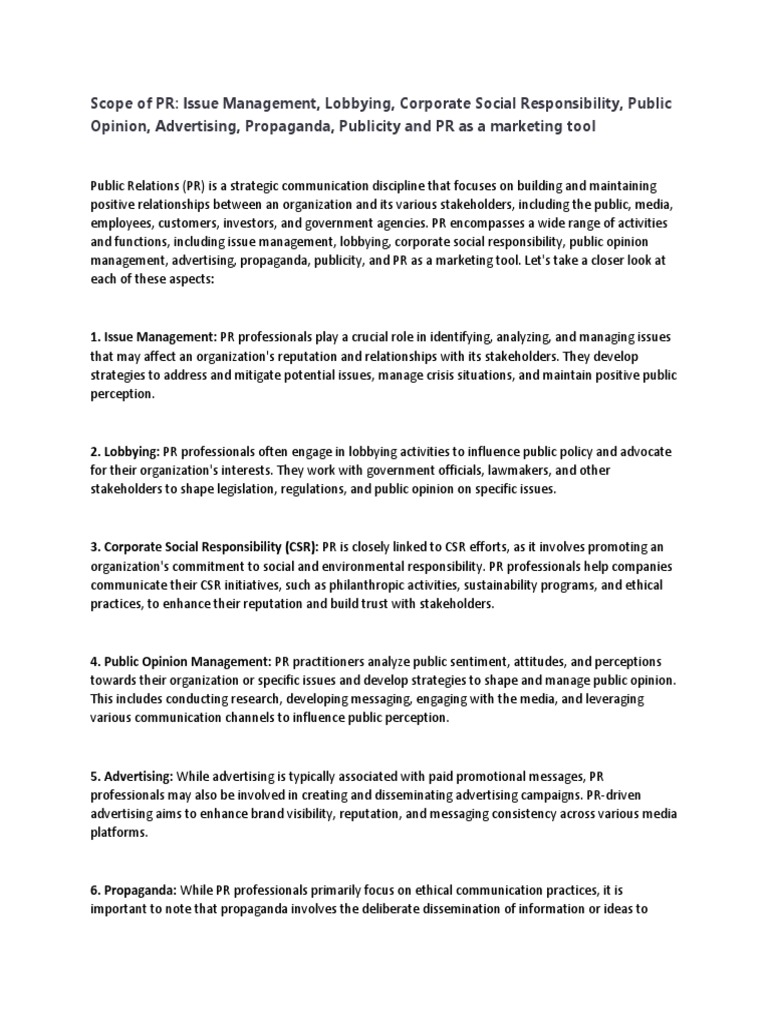 Scope of PR | PDF | Public Relations | Corporate Social Responsibility