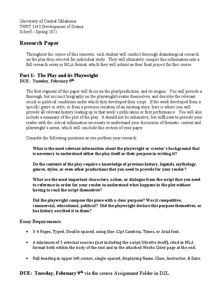 Research Paper Part 1 - Play & Playwright | PDF | Essays | Writing