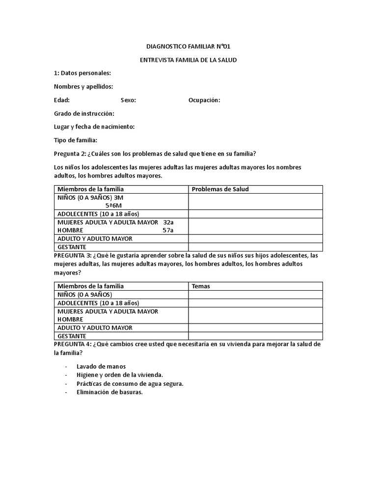 Entrevista Diagnostico Familiar 01 | PDF | Amamantamiento | Familia