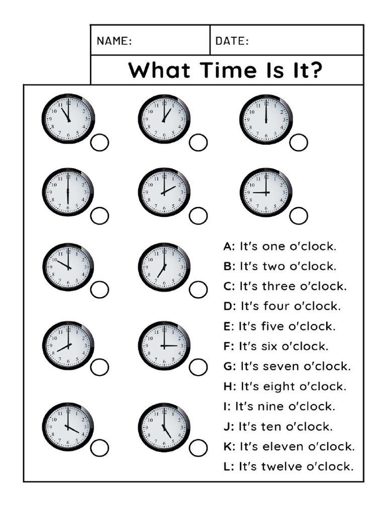 Telling The Time Worksheets | PDF