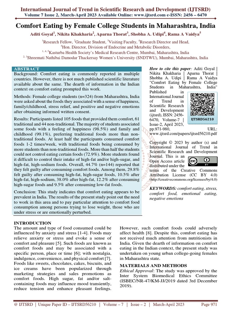 Comfort Eating by Female College Students in Maharashtra, India | PDF ...