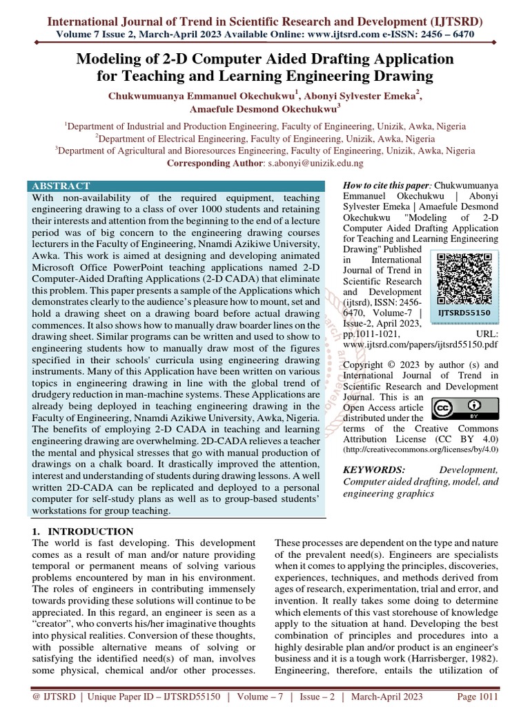 Modeling of 2 D Computer Aided Drafting Application For Teaching and Learning Engineering ...