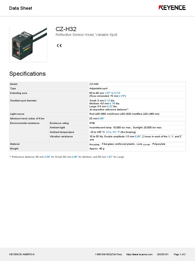 Keyence CZ-H32 Reflective Sensor Data | PDF