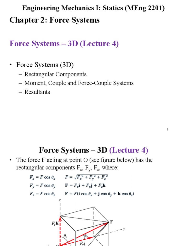 Lecture 4 Chapter 2 - Force Systems 3D | Download Free PDF | Euclidean Vector | Force