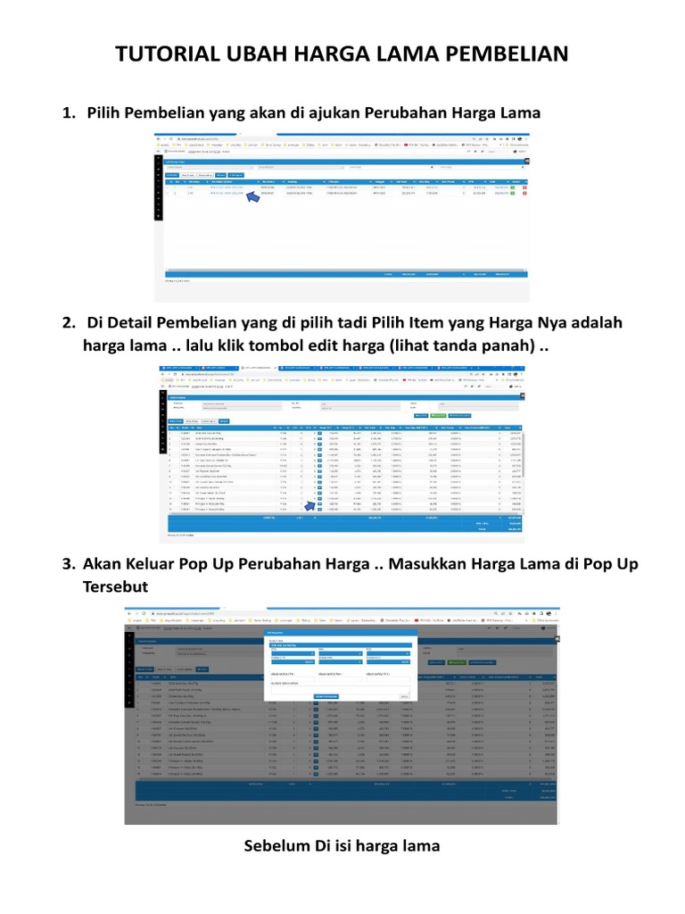Tutorial Ubah Harga Lama Pembelian | PDF