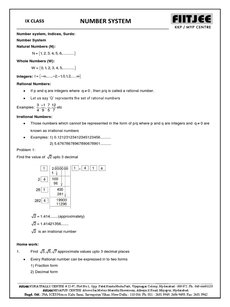 9th+class Number+system Maths Material | PDF | Rational Number | Decimal