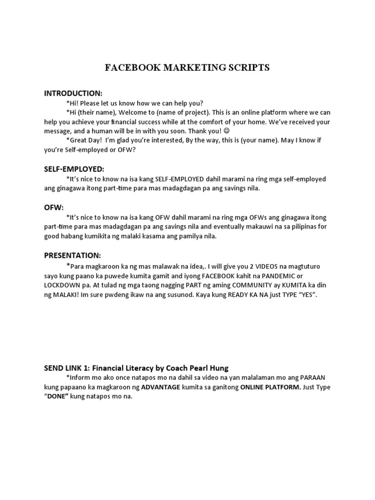 Facebook Marketing Scripts for Success | PDF | Business | Self-Improvement