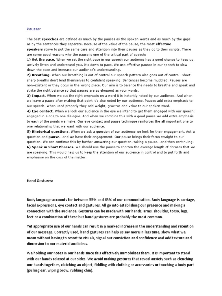 Pauses & Gestures | PDF | Gesture | Body Language