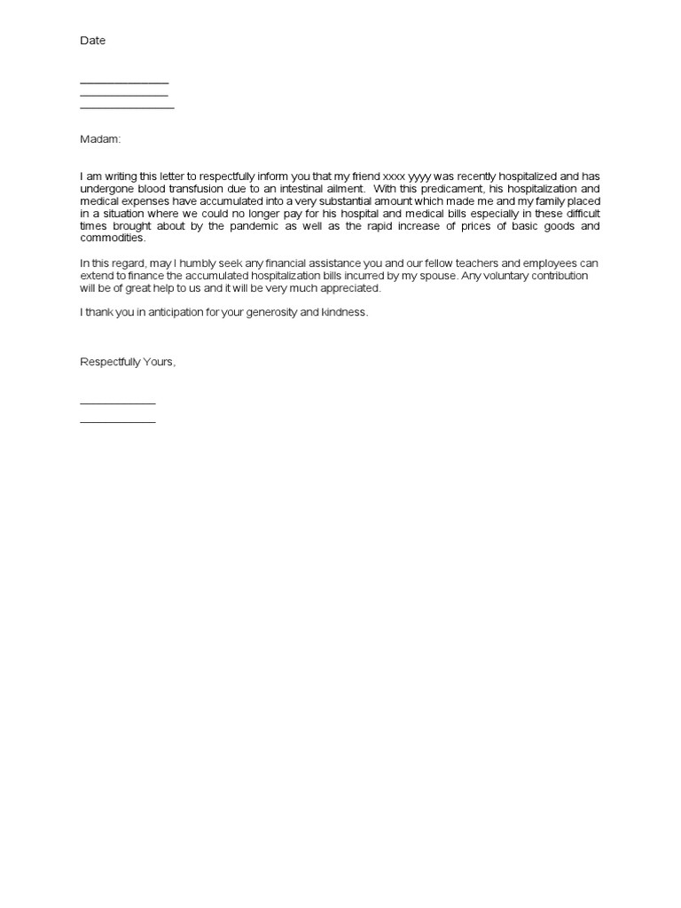 Sample Solicitation Letter Hospital Bills | PDF