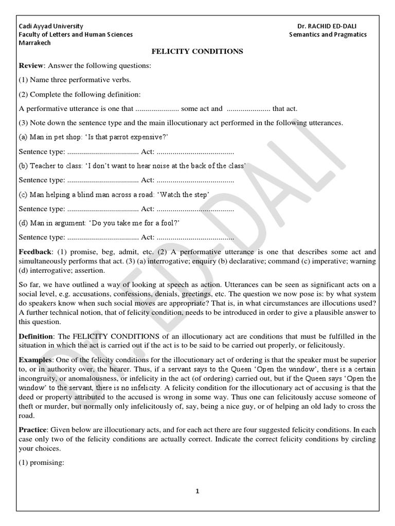 Felicity Conditions | PDF | Question | Semantics