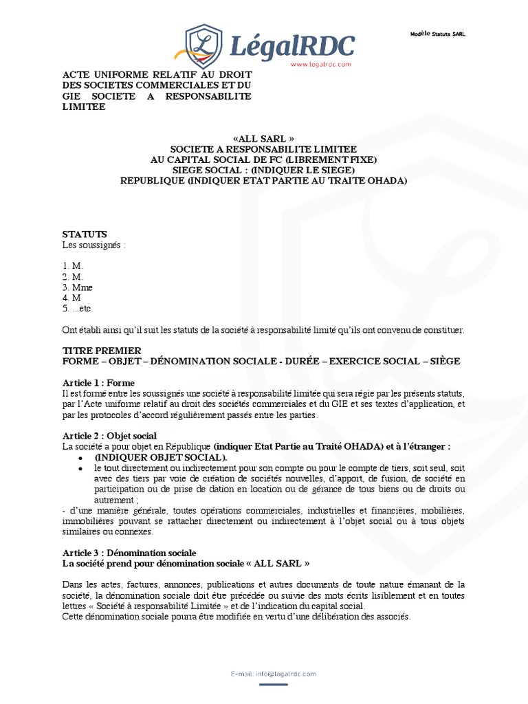 Modele Statuts SARL | PDF | Répartition | Dividende