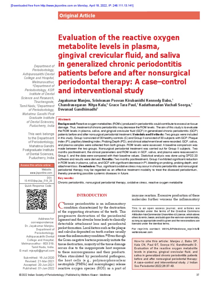 JR PERIO Evaluation of The Reactive | PDF | Periodontology | Inflammation