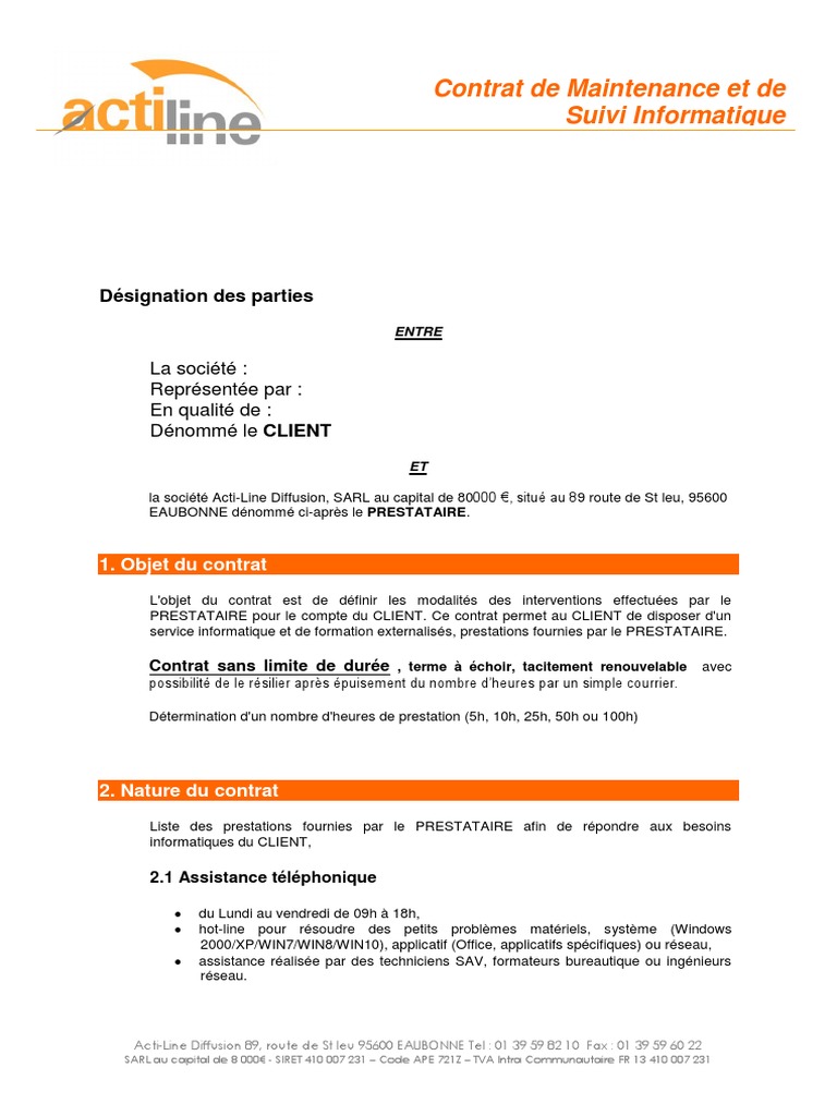 Contrat de Maintenance Actiline | PDF | Centre d'assistance | Logiciel