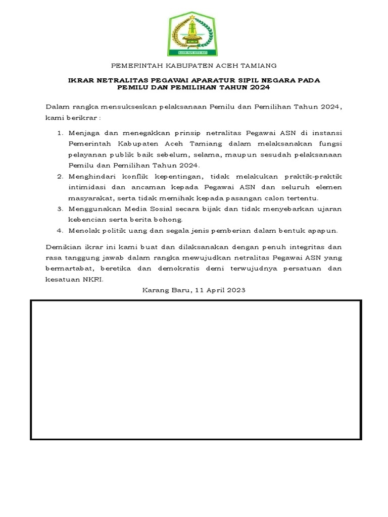 Ikrar Netralitas ASN Dalam Pemilu 2024 DR Santhi | PDF