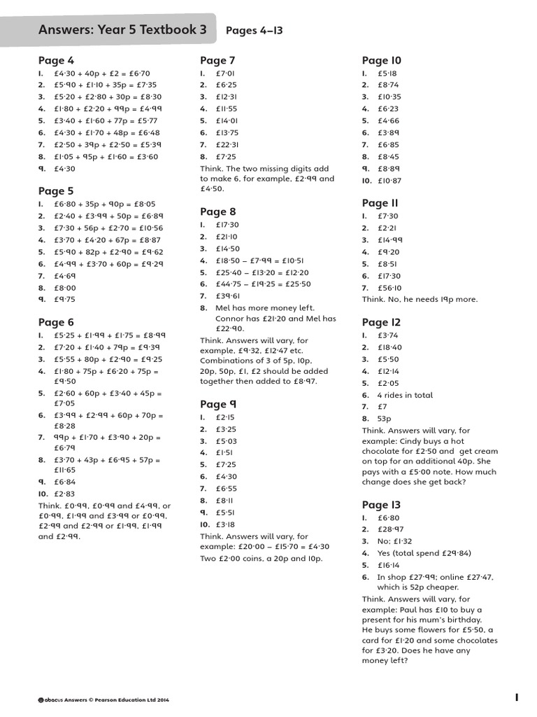 Year 5 Textbook 3 Answers | PDF
